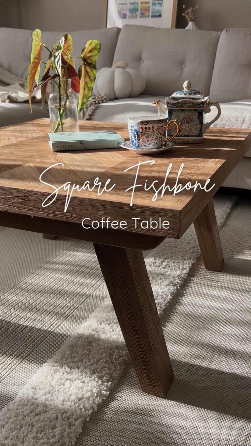 Square Fishbone Teakwood Coffee Table - Mellowdays Furniture